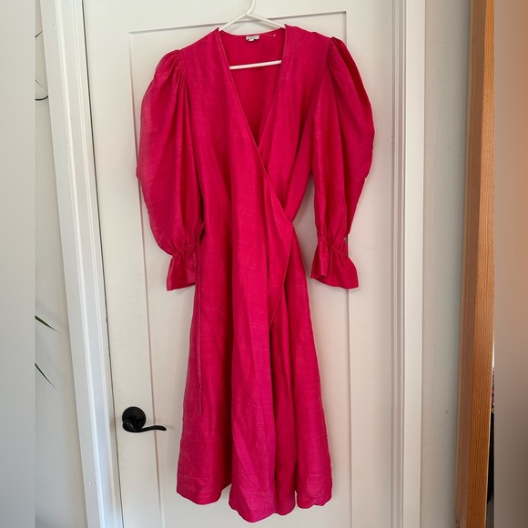 RHODE | Dresses | Rhode Raw Silk Sample Wrap Dress Bright Pink | Poshmark